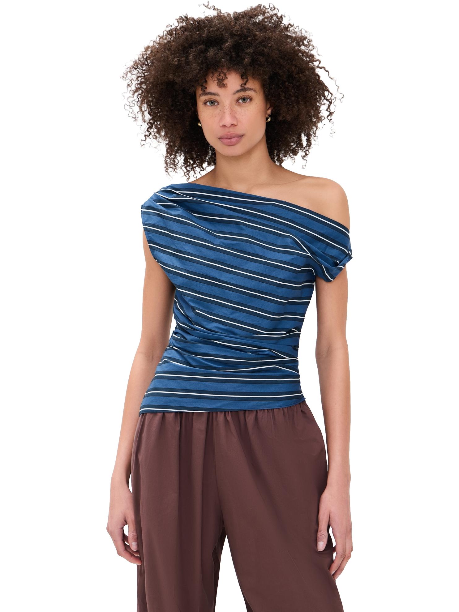 STAUD STAUD Phare One-Shoulder Striped Top